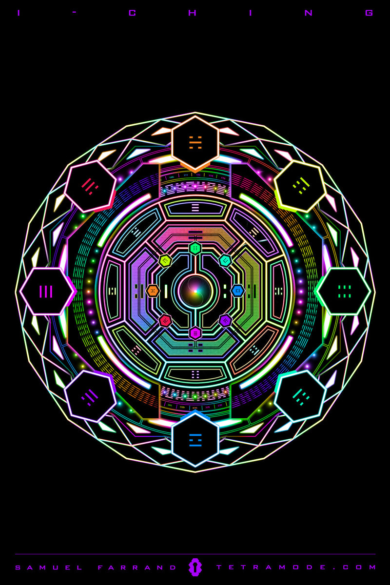 I-Ching Neon Mandala Artwork by Samuel Farrand