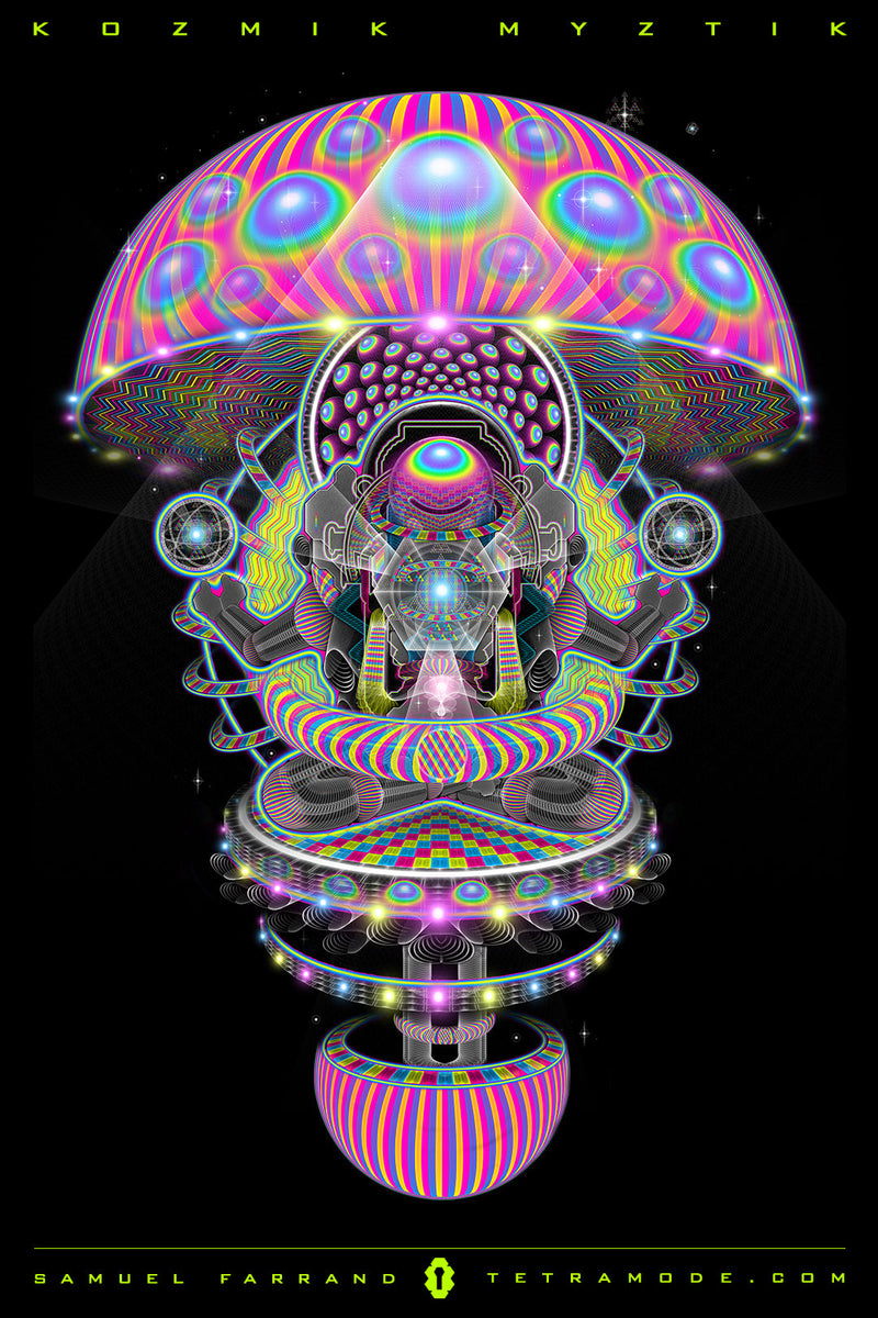 Kozmik Myztik Psychedelic Mushroom Art by Samuel Farrand