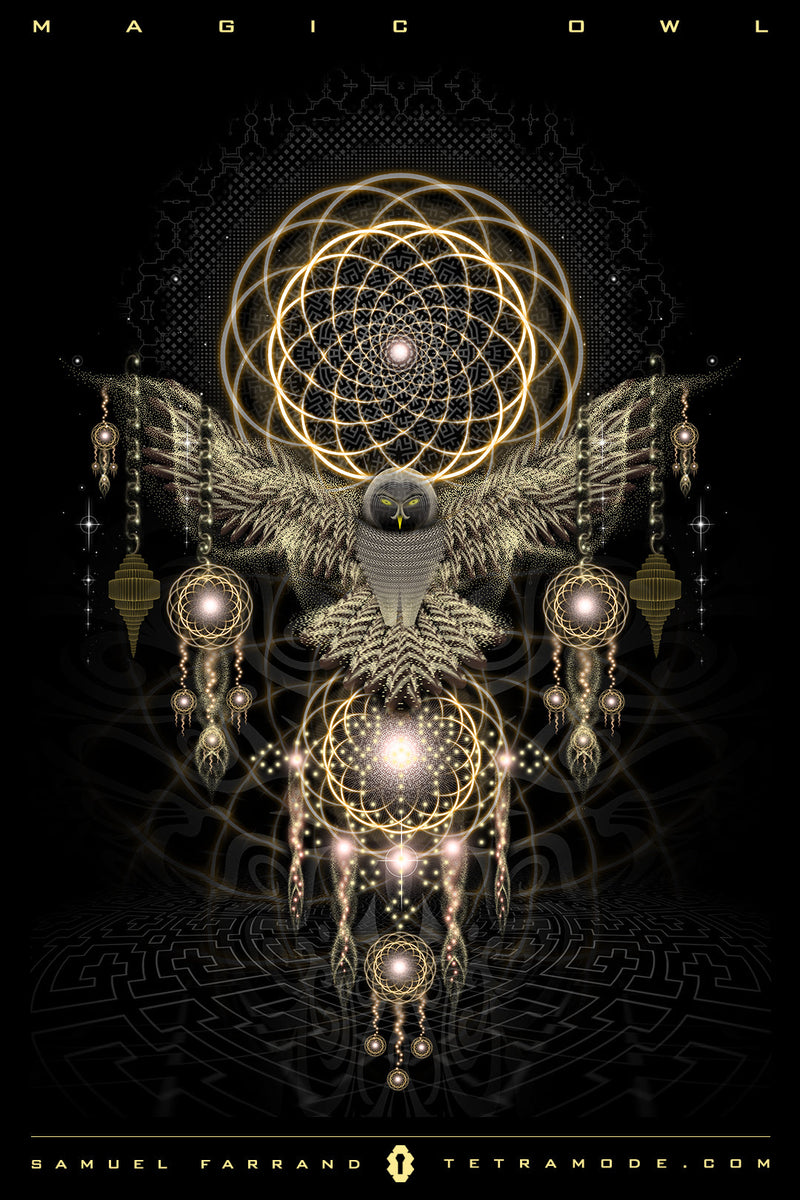 Magic Owl Sacred Geometry Wisdom Art by Samuel Farrand